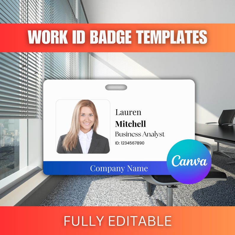 Editable Work ID Badge Templates • Identity Photo Cards • Office ...