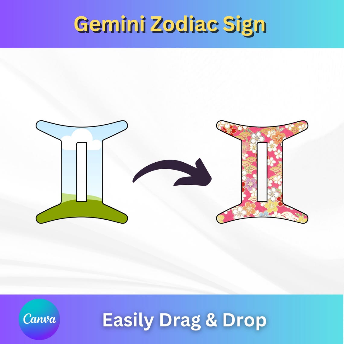 Gemini Zodiac Sign Canva Frame Template (digital Download) - Etsy