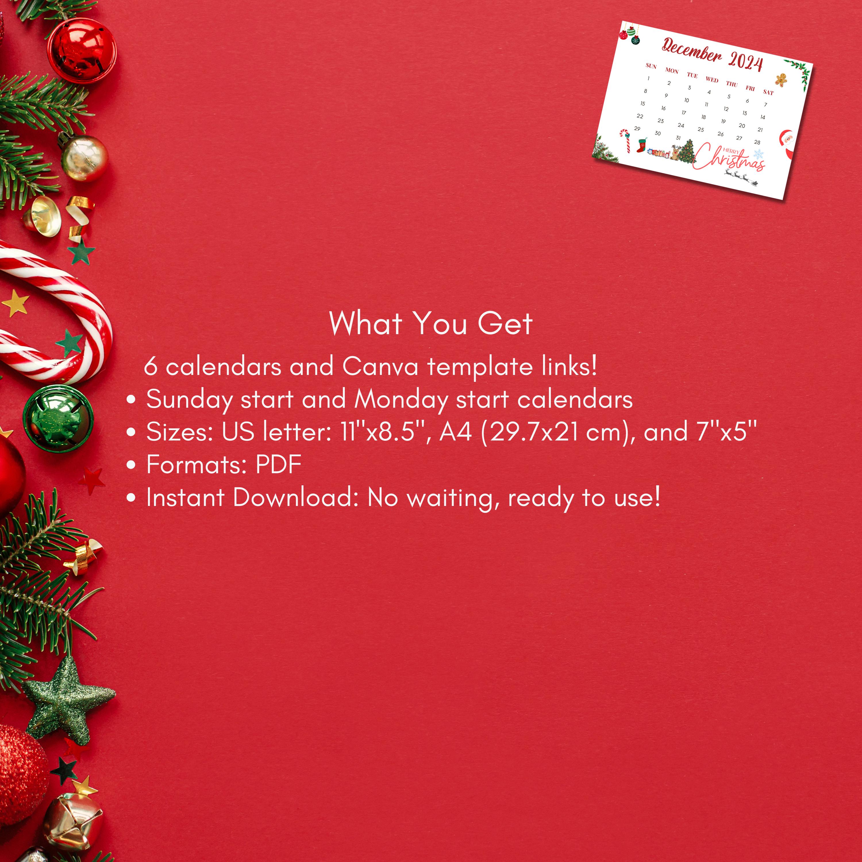 December 2024 Calendar: Printable, Editable Canva Template (digital ...