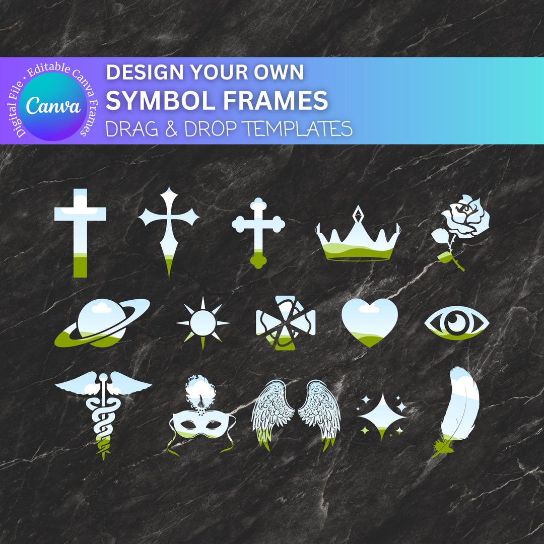 Canva Symbol Frames: Angel Wings, Rose, Cross Templates (digital ...