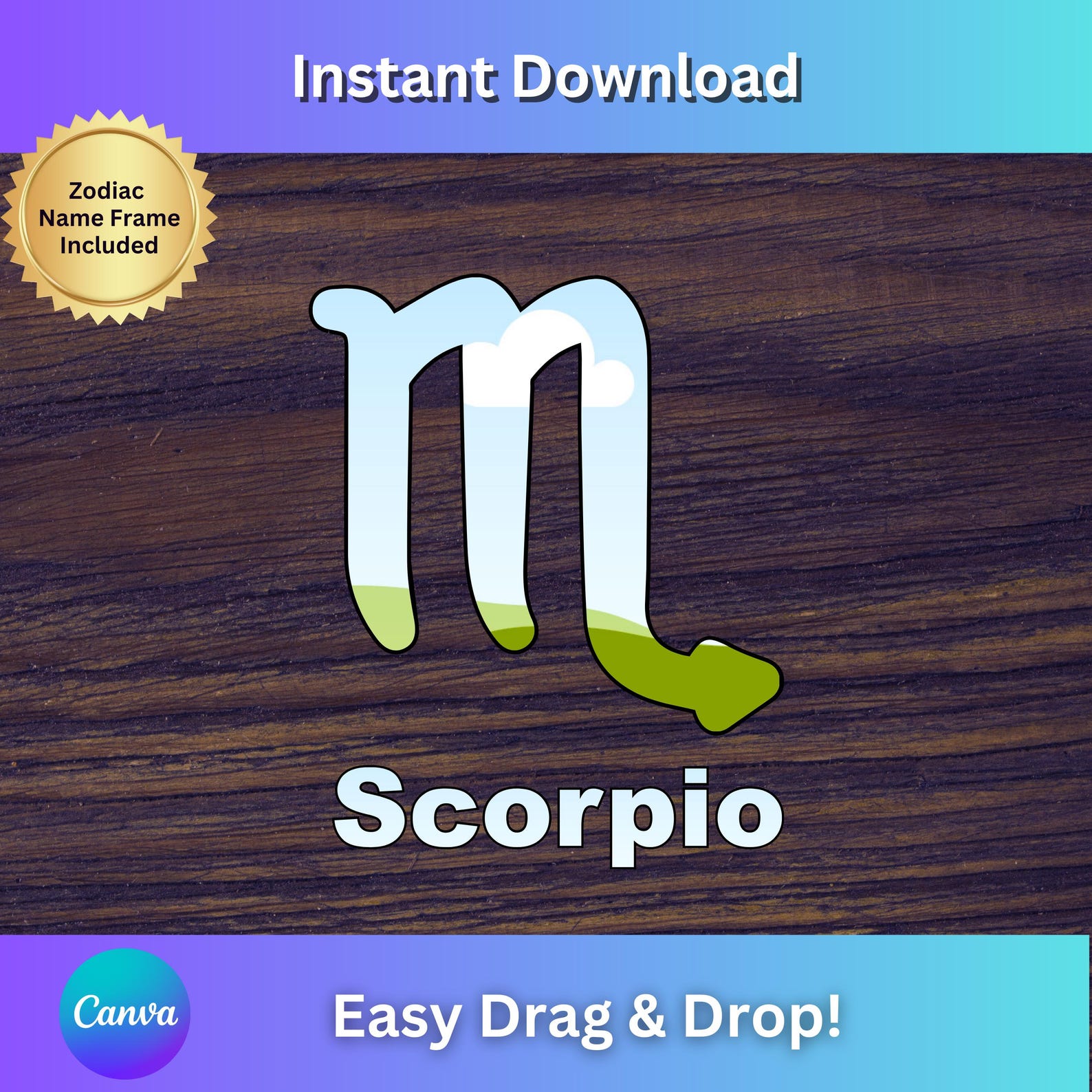 Scorpio Zodiac Canva Template: Drag & Drop Horoscope Frame (digital ...