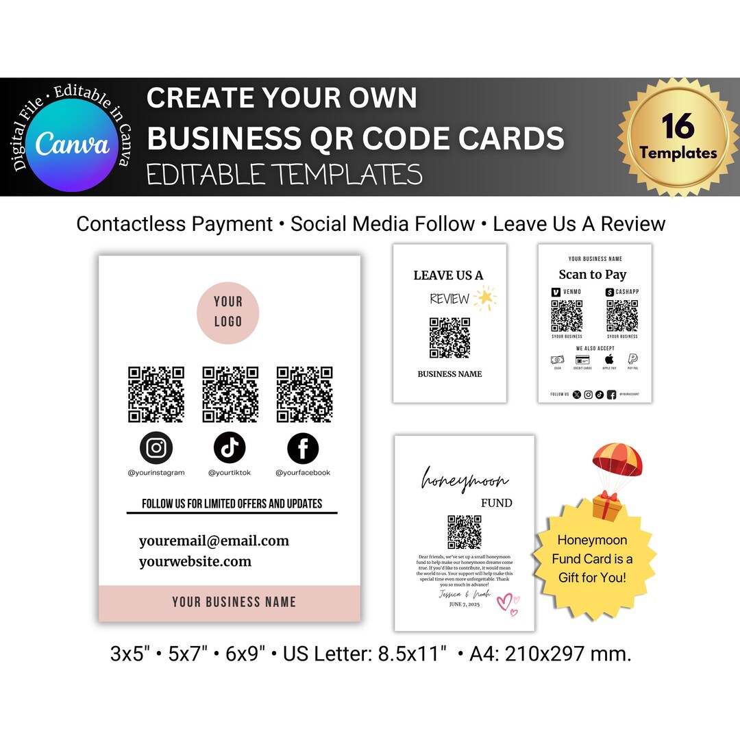 Editable Business QR Code Sign Templates: Social Media, Payment (canva ...