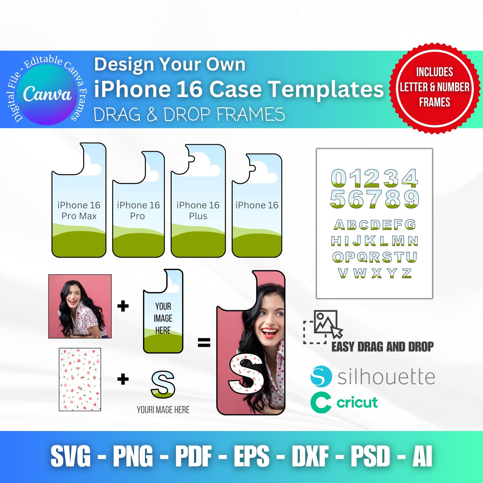 IPhone 16 Case Templates: Letter & Number Frames, Canva Mockups ...
