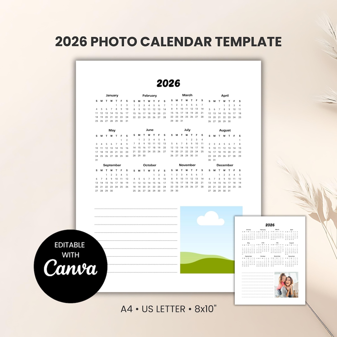 Editable 2026 Calendar Template: Custom Photo Planner, One Pager ...