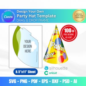 Party Hat Editable Template • Printable Party Favor • Canva Template ...