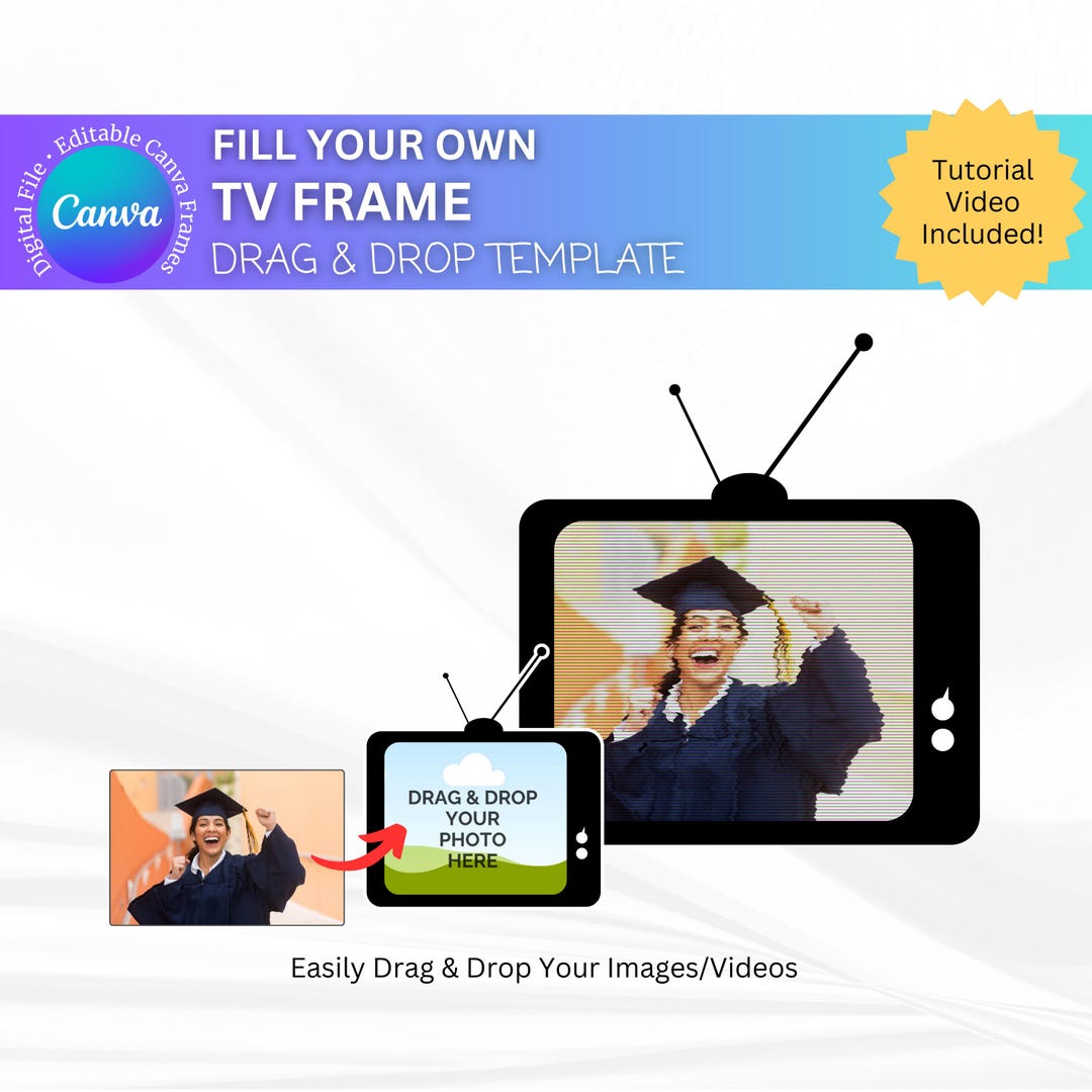 Retro TV Canva Frame, Custom TV Template, Easy Canva Drag & Drop Frame ...