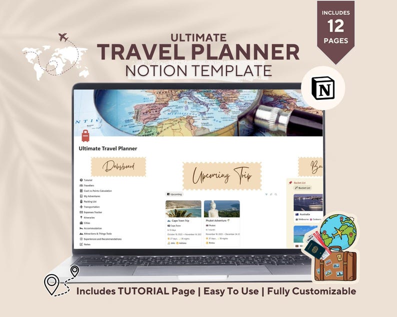 Travel Planner Notion Template: Trip Organizer, Travel Itinerary ...