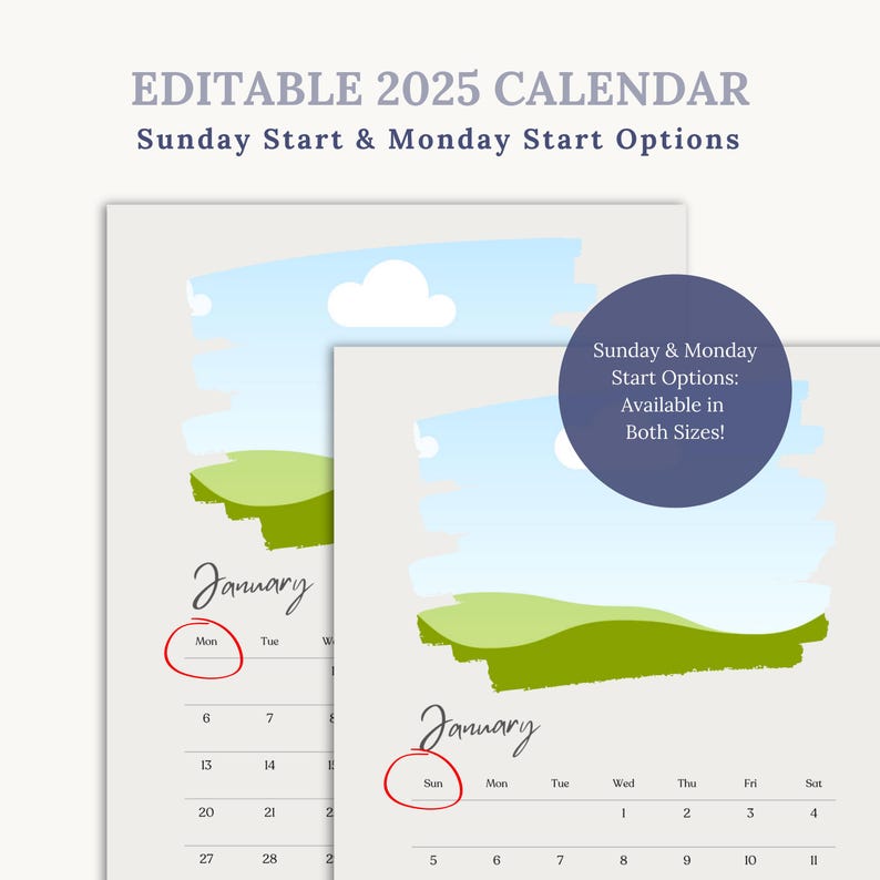 Editable 2025 Calendar Templates, Custom Canva 2025 Calendar, Month at ...
