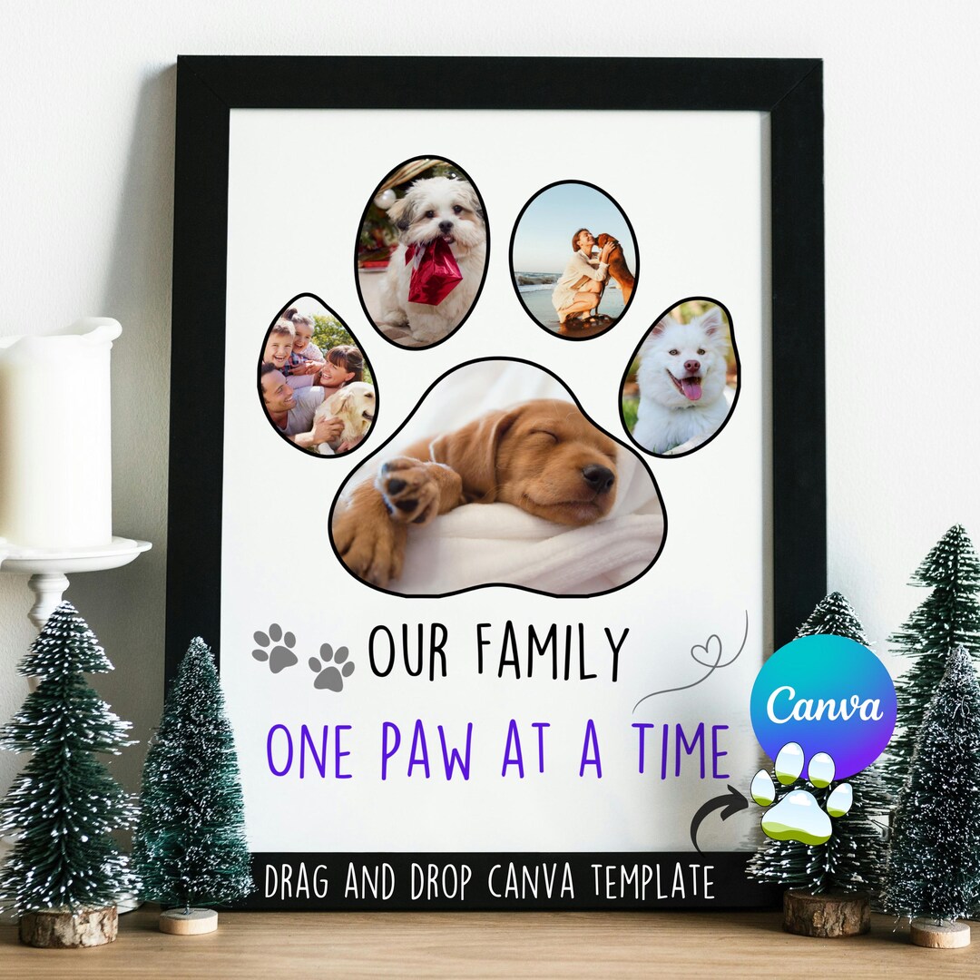 Dog Paw Print Template: Drag & Drop Canva Frame, Puppy Photo Collage - Etsy