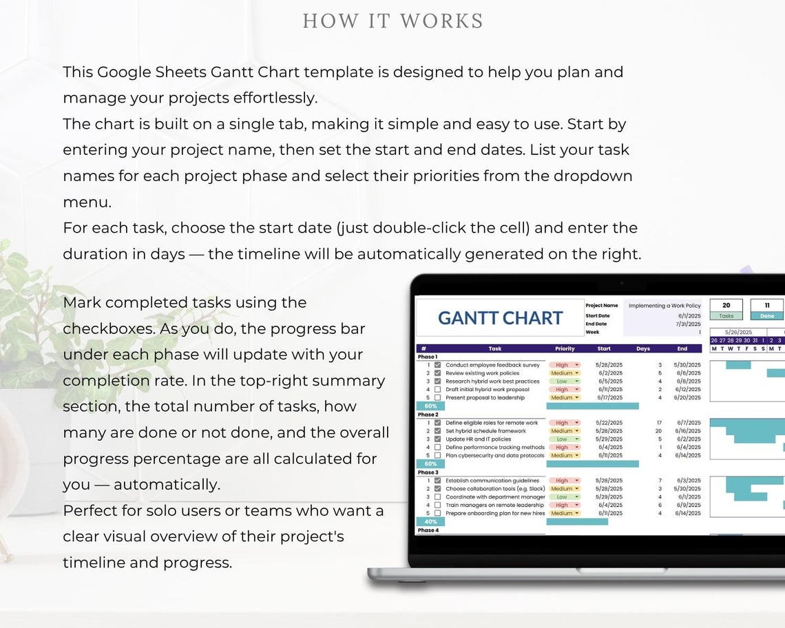 Gantt Chart Project Planner | Task & Team Tracker | Automated Project ...