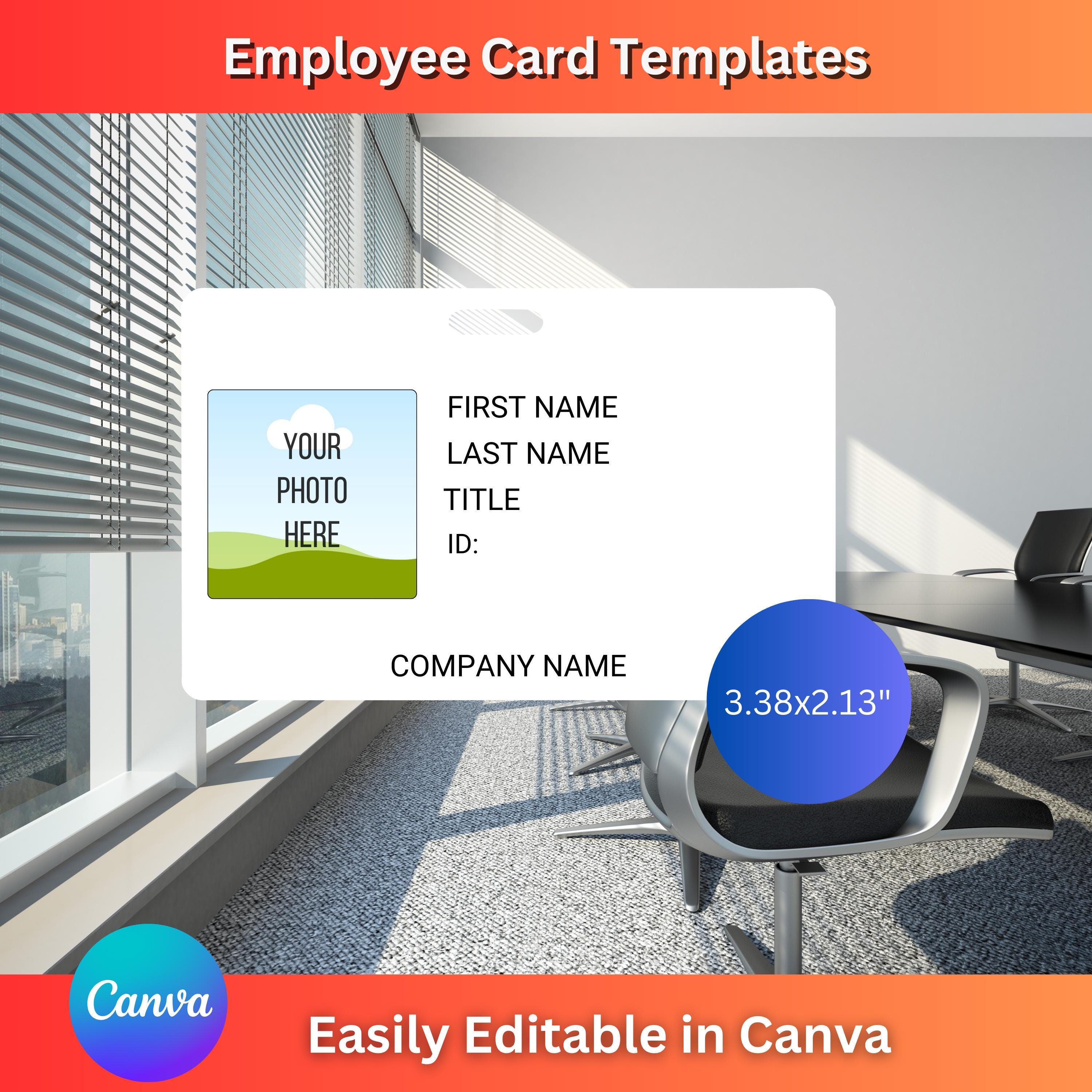 Editable Employee ID Card Templates: Photo Work Badge (canva Digital ...