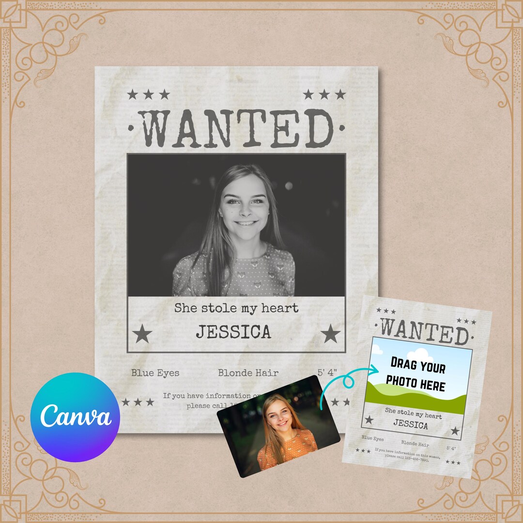 Wanted Poster for Couples, Wanted Poster Canva Digital Editable ...
