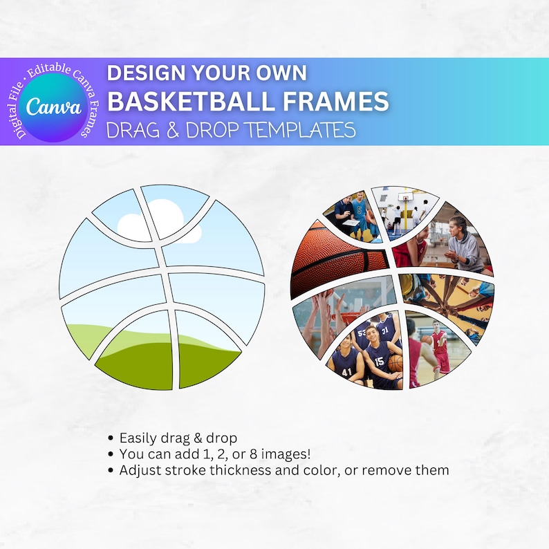Basketball Collage Frames: Easy Editable Canva Templates (digital ...