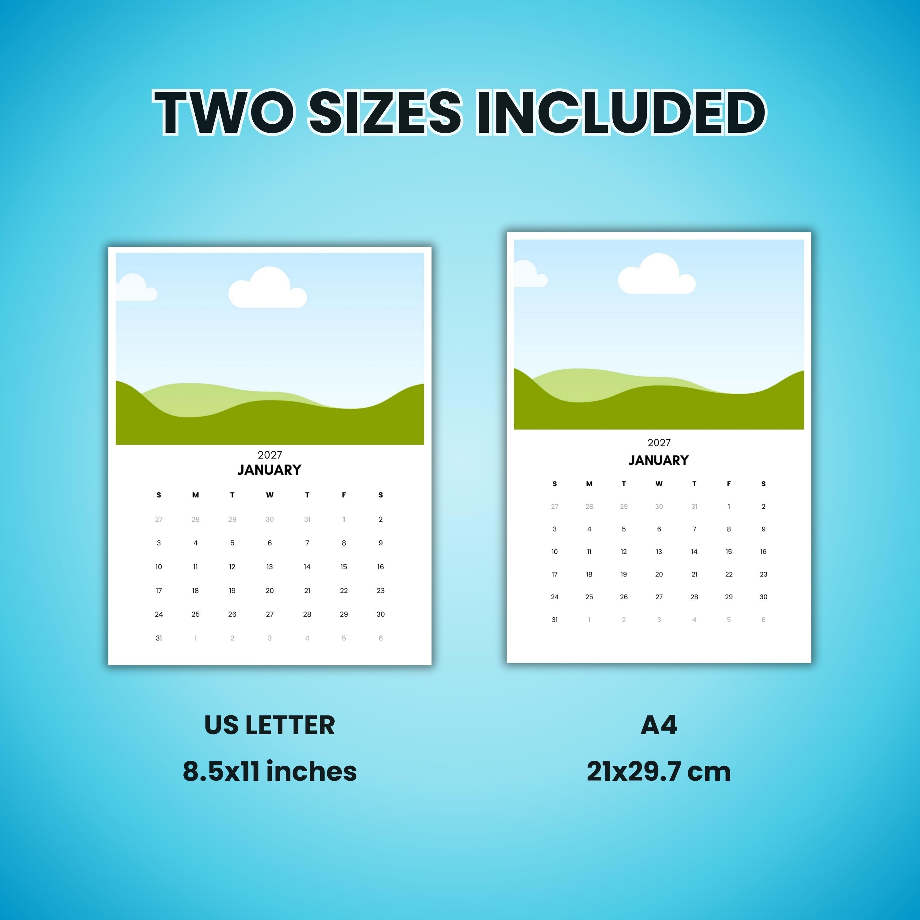 Editable 2027 Calendar, Photo Canva Templates, Custom 12 Months, Drag ...