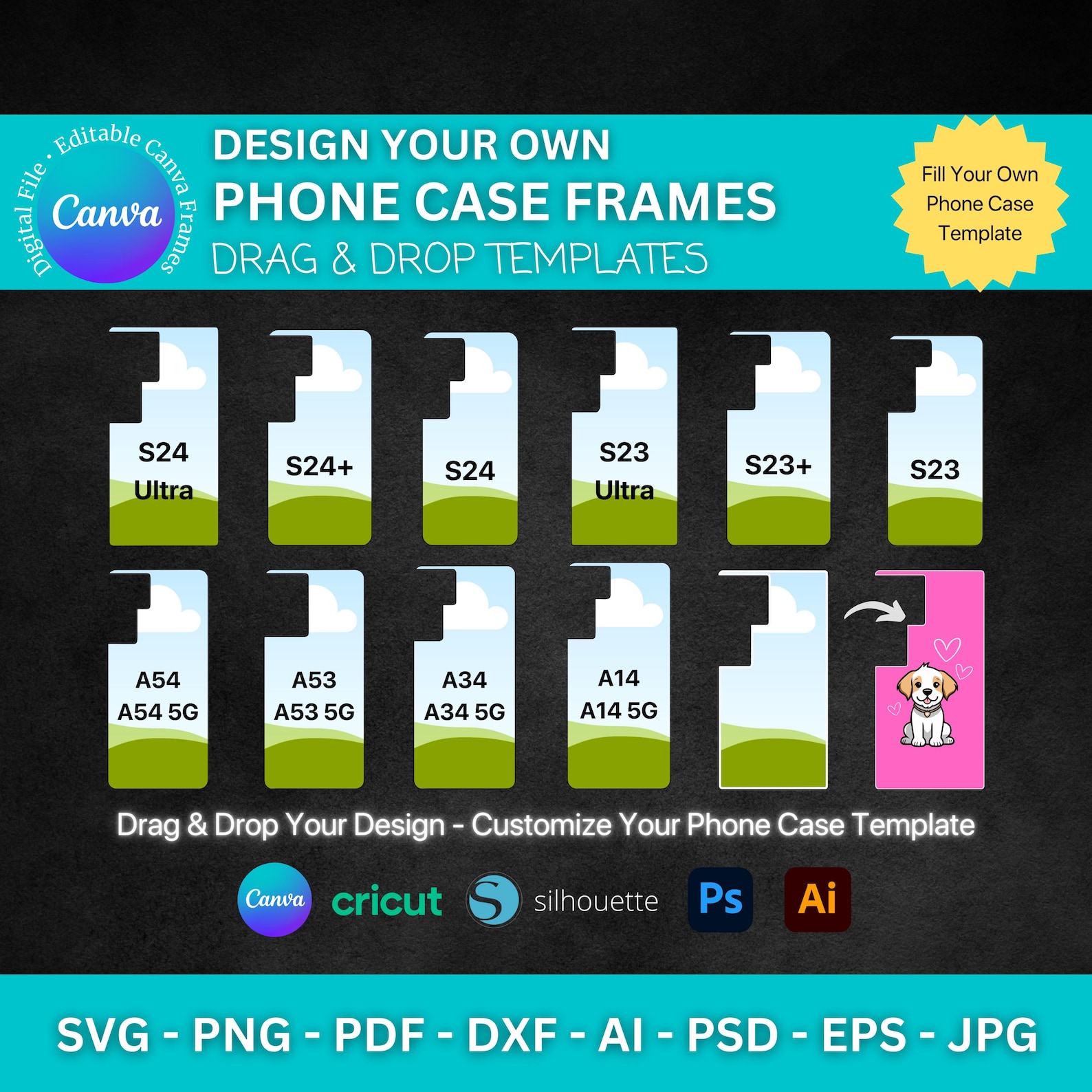 Editable Phone Case Template: Galaxy S24 Ultra, S24+, S23 Ultra, S23 ...