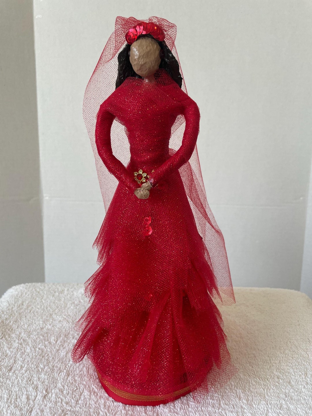 Red Lady, Lady Dressed in Red, Standing Tall in Red, Tulle, Handmade ...