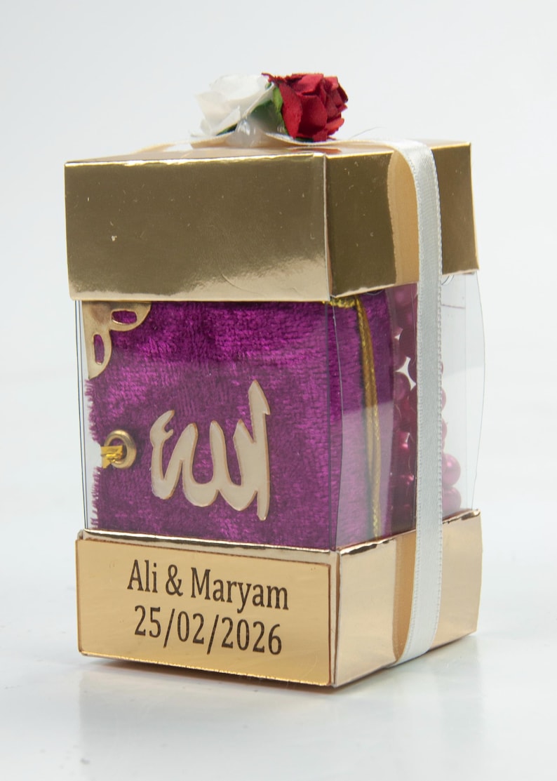 Personalized Mini Quran Velvet Gift Set, Prayer Beads, Eid Wedding ...