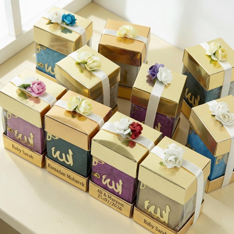 Personalized Mini Quran Velvet Gift Set, Prayer Beads, Eid Wedding ...