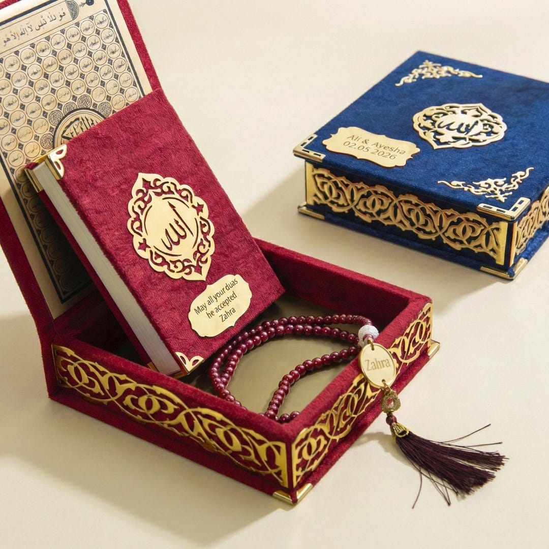 Personalized Quran Gift Set, Elegant Velvet Boxed Quran, Custom Name ...