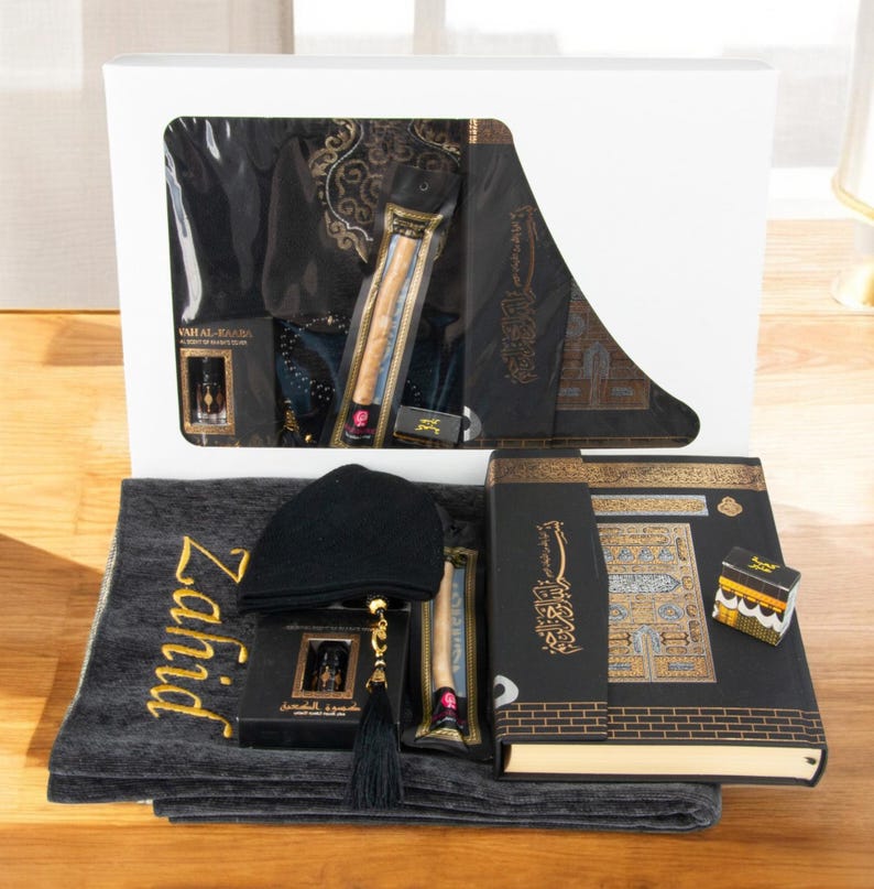 Personalized Islamic Prayer Gift Set: Quran, Prayer Rug, Beads, Kufi ...
