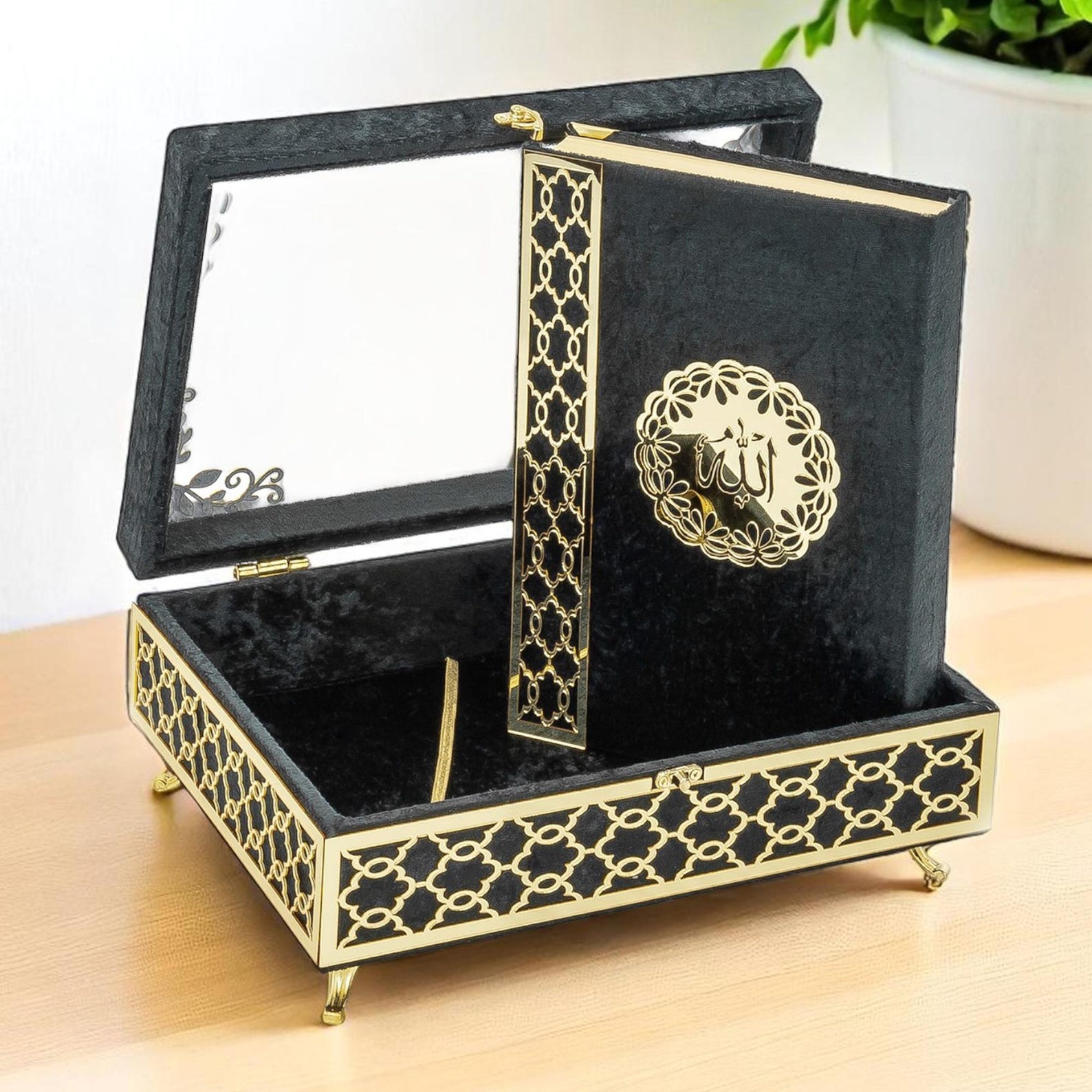 Personalized Quran Set With Mirrored Plexiglass Chest | Velvet | Eid ...