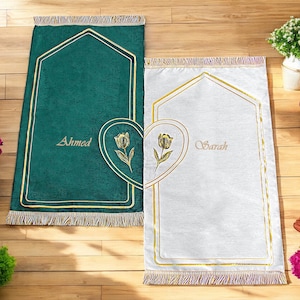 Personalized Couple Prayer Mat Set 2 Rose Patterned Heart Shaped Prayer ...