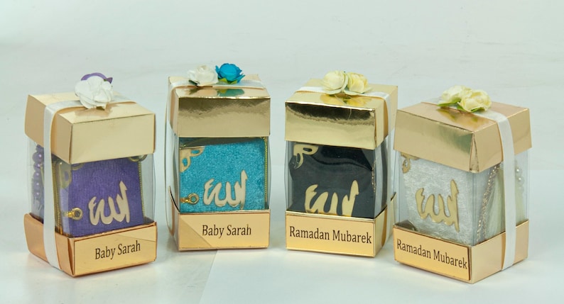 Personalized Mini Quran Velvet Gift Set, Prayer Beads, Eid Wedding ...