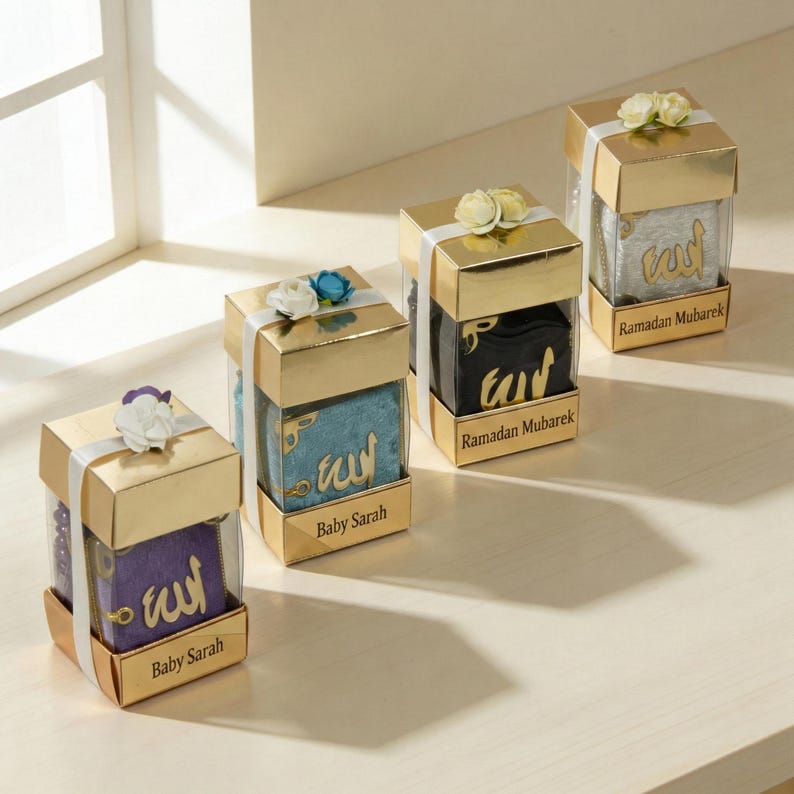 Personalized Mini Quran Velvet Gift Set, Prayer Beads, Eid Wedding ...