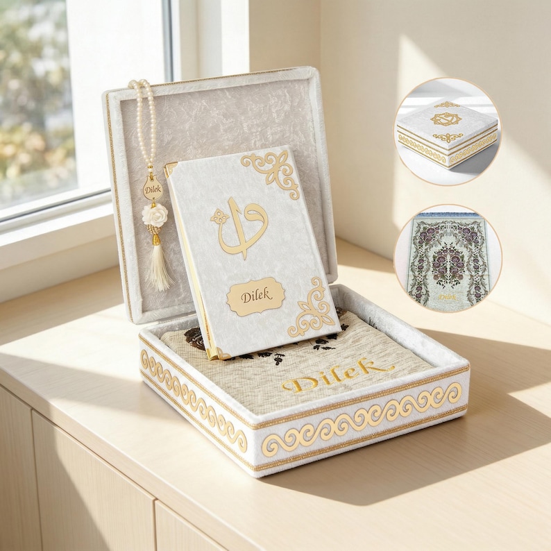 Personalized Velvet Quran Gift Set | Personalized Tasbeeh and Prayer ...
