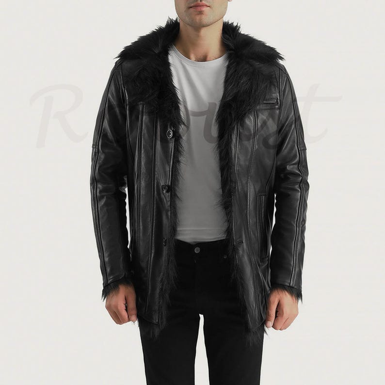 Black Shearling Fur Jacket for Men Genuine Leather Jacket, Black Fur ...