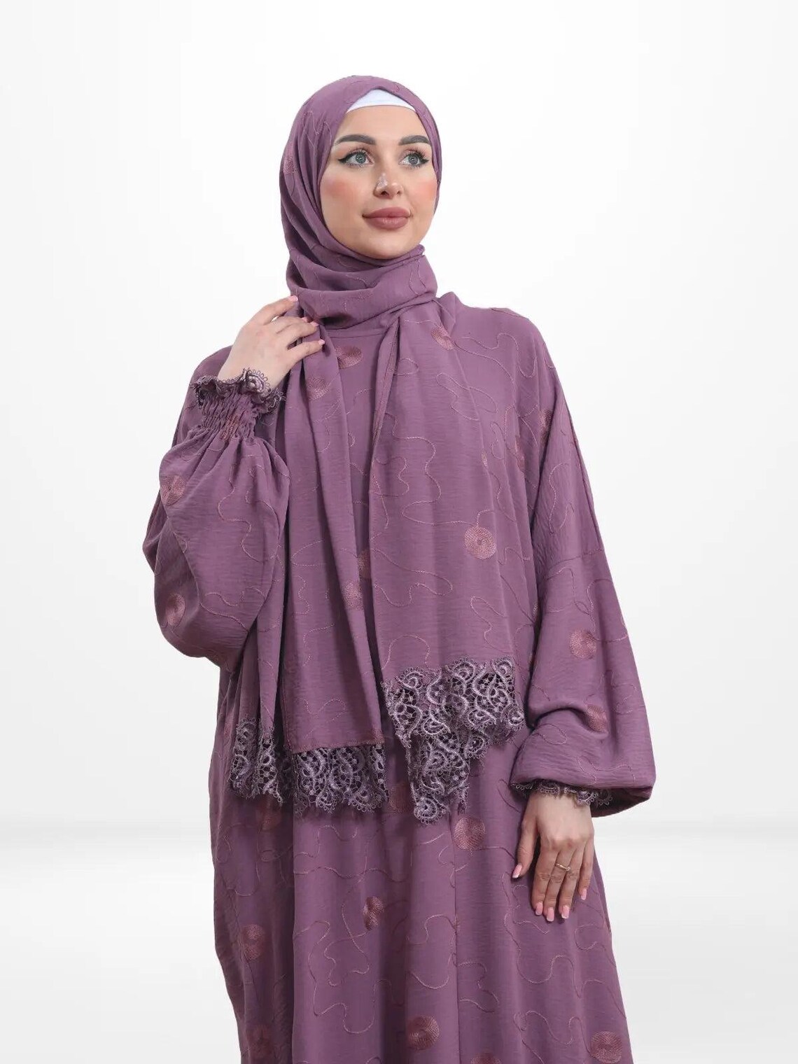 One-piece Prayer Set Dress & Abaya With Attached Hijab - Embroidered - Etsy