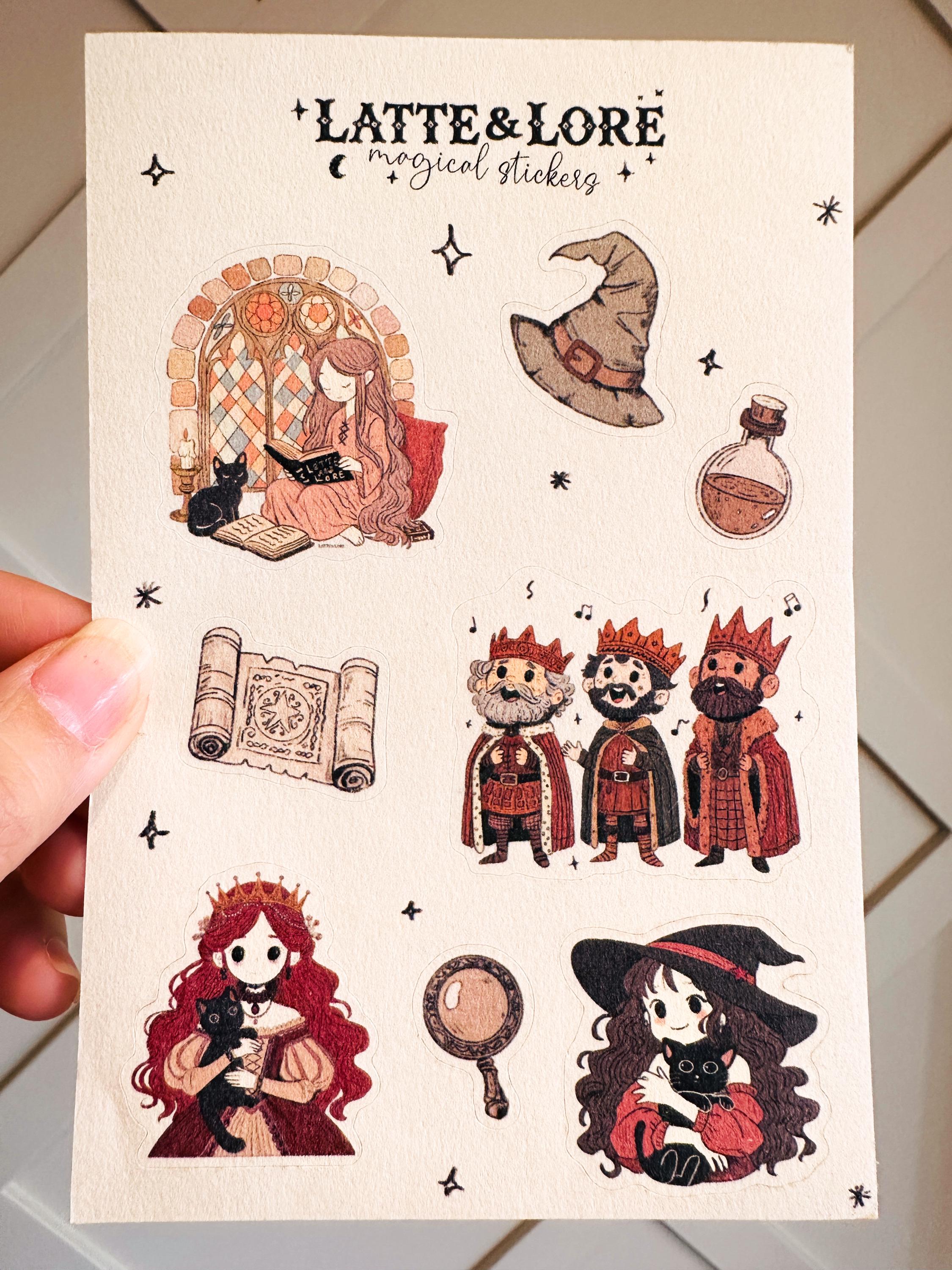 Medieval Queen, King and Witch Sticker Sheet | Cozy Whimsical Fantasy ...