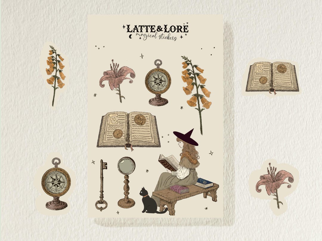 Curious Researcher Sticker Sheet | Cozy Fantasy, Dark Academia Scholar ...
