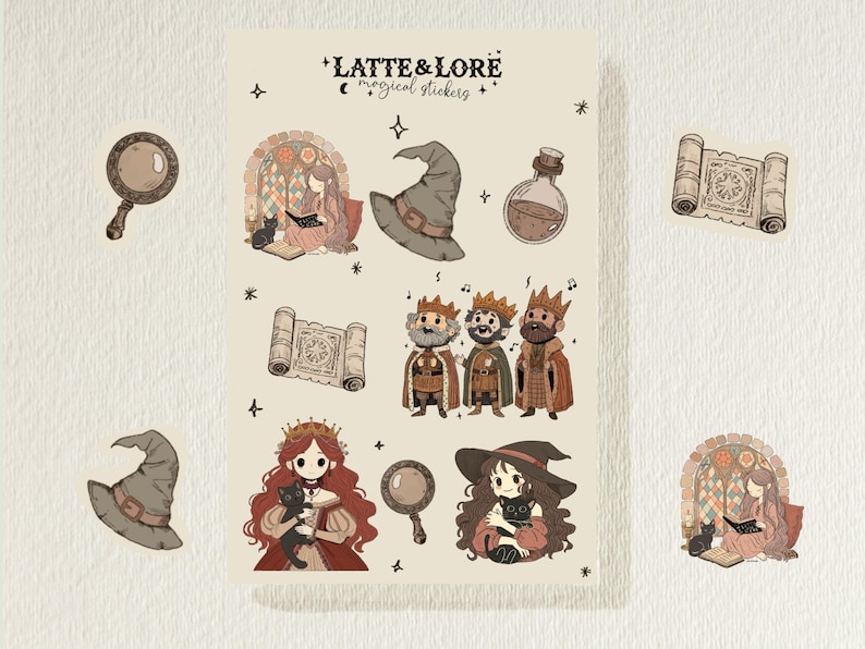 Medieval Queen, King and Witch Sticker Sheet | Cozy Whimsical Fantasy ...