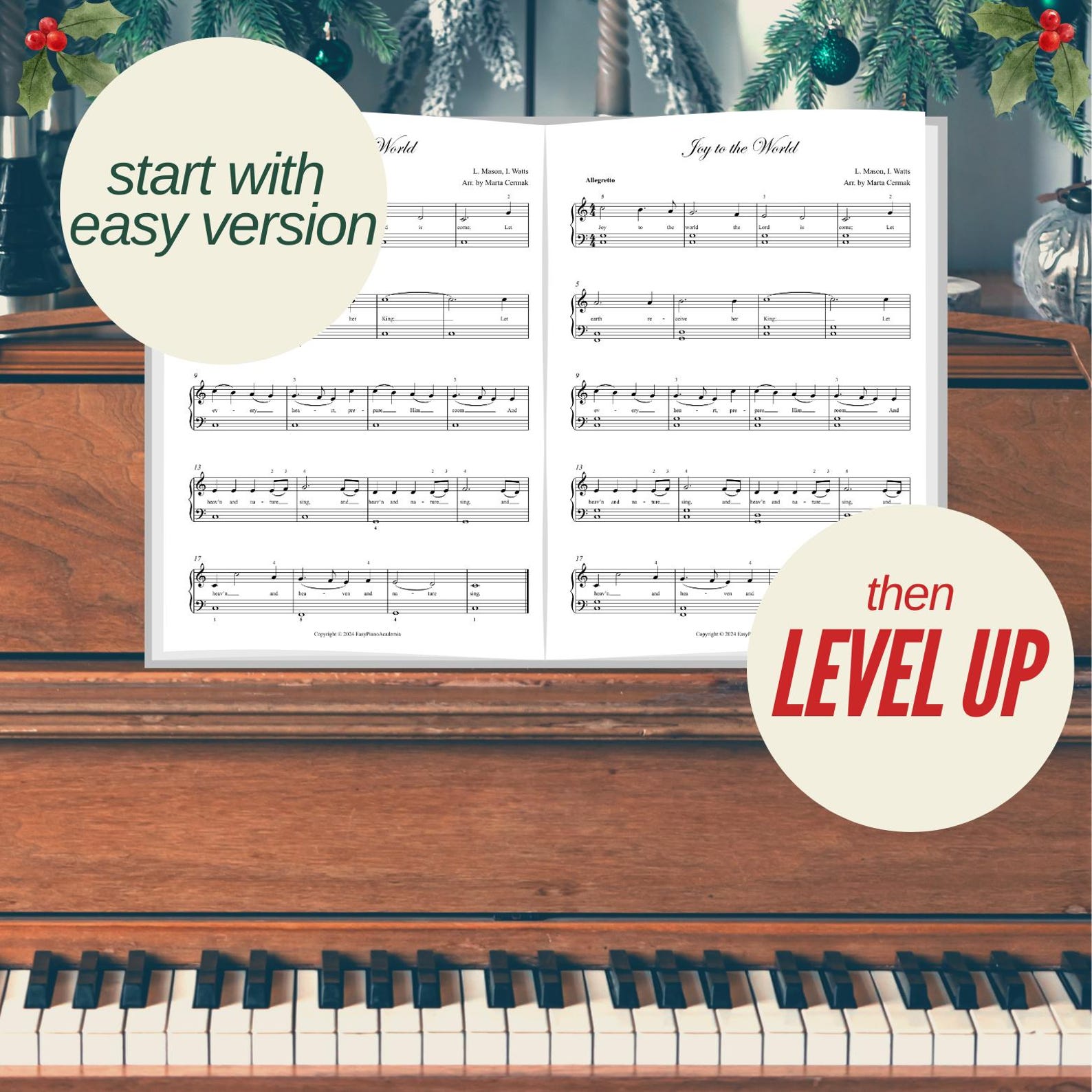 Joy to the World Easy Christmas Beginner Piano Sheet Music Simple ...