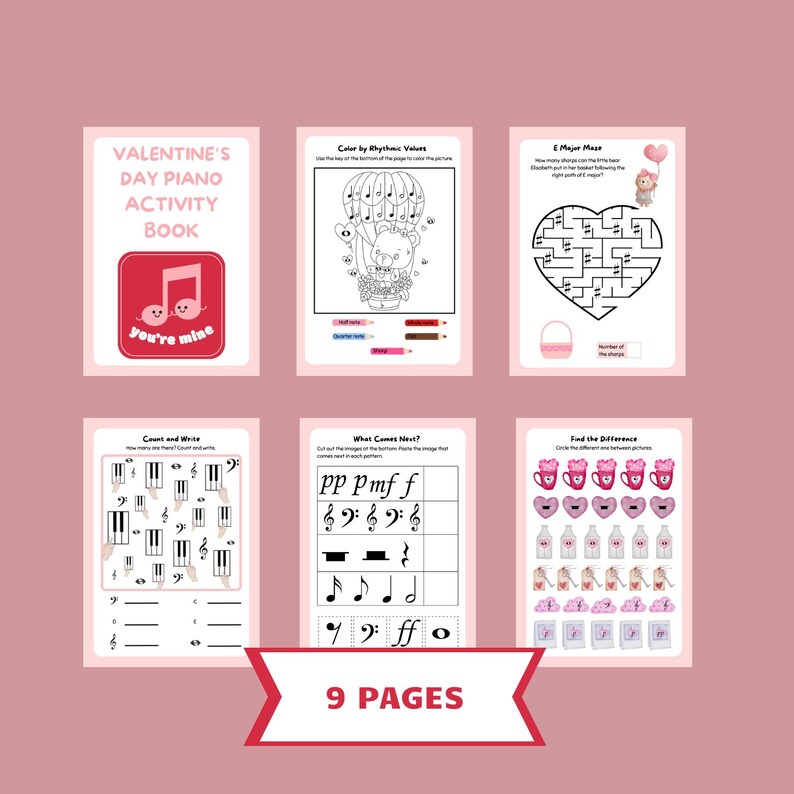 Valentine's Day Piano Activity Book Easy Worksheets for Kids and Music ...