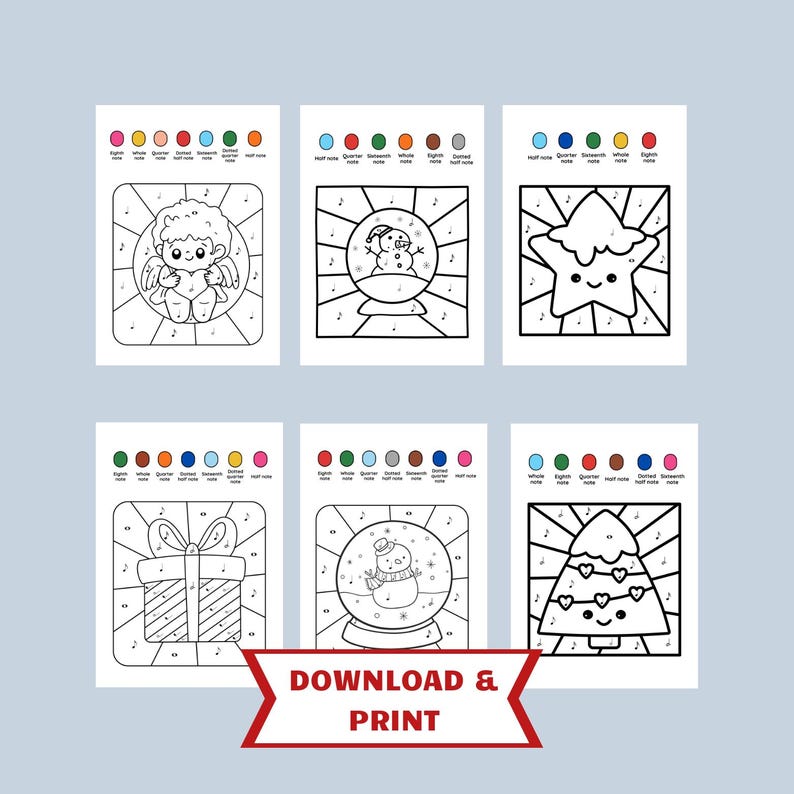Christmas Coloring Book Rythmic Values PDF Printable Music Coloring ...