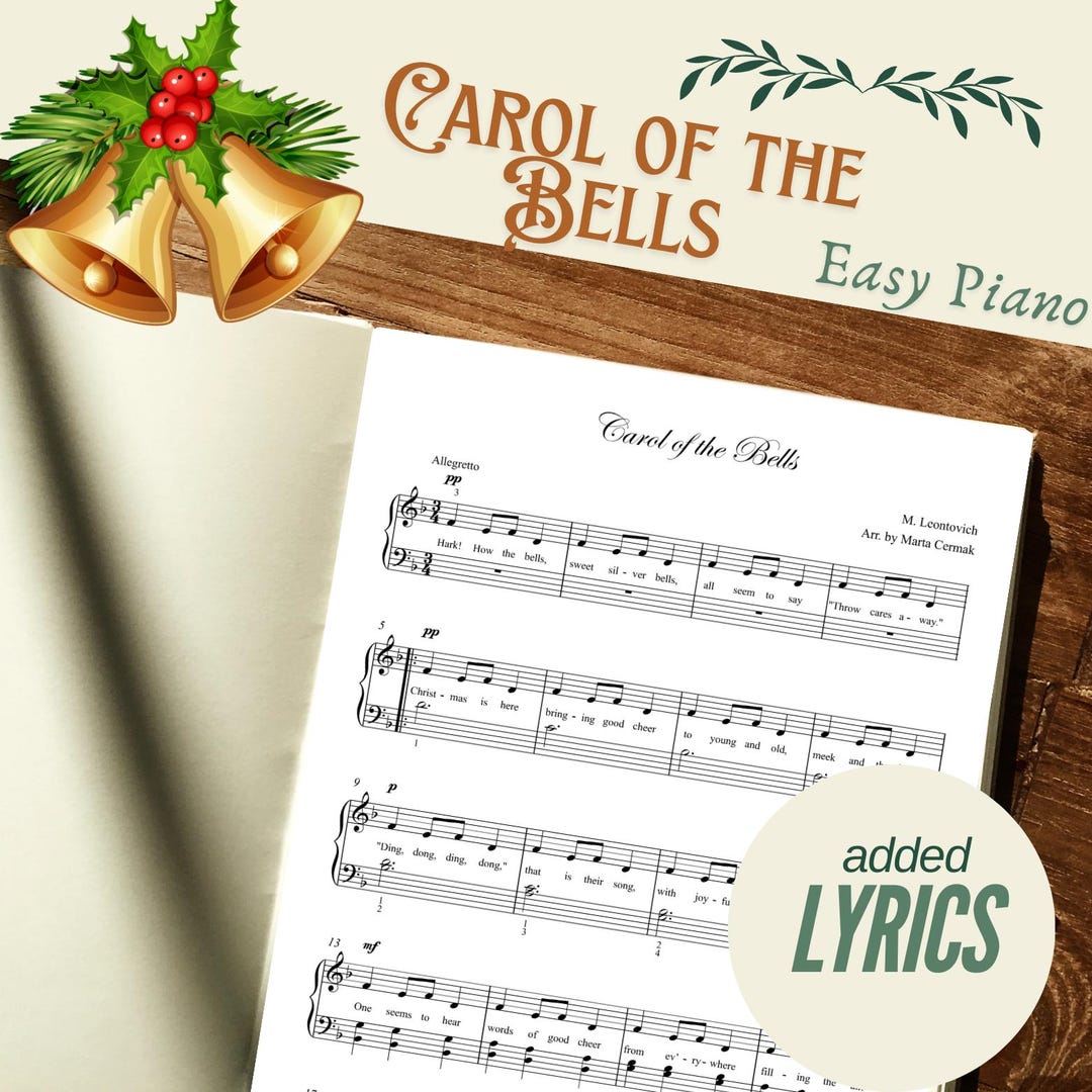 Carol of the Bells Christmas Easy Sheet Music Piano Solo Song With ...