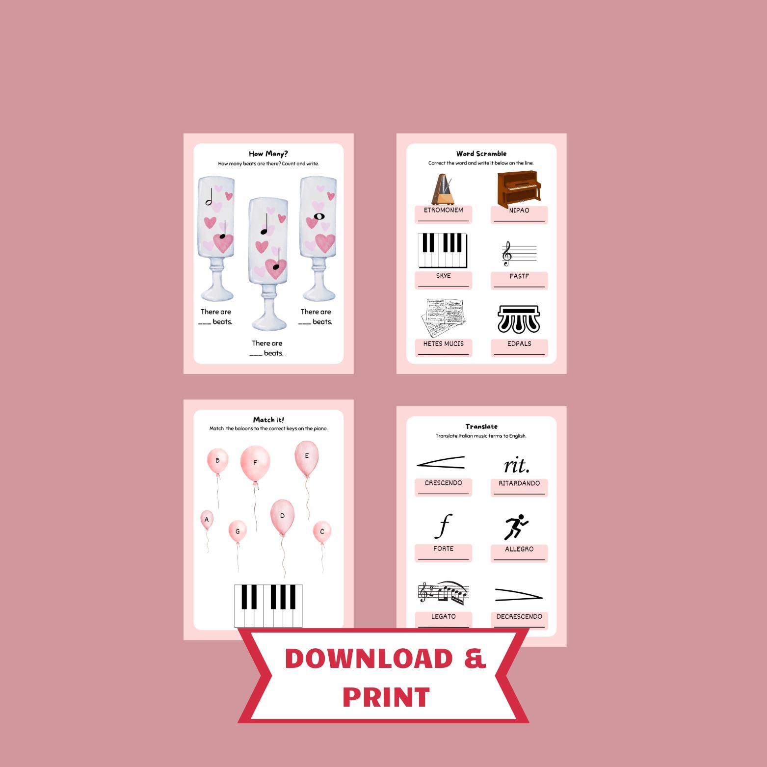 Valentine's Day Piano Activity Book Easy Worksheets for Kids and Music ...