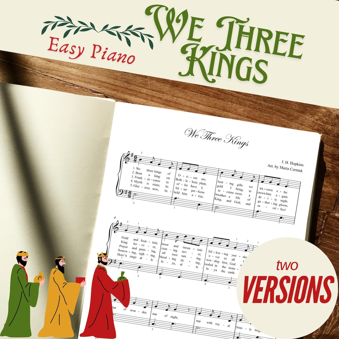 Easy Piano Christmas Carol We Three Kings Simple Sheet Music for ...