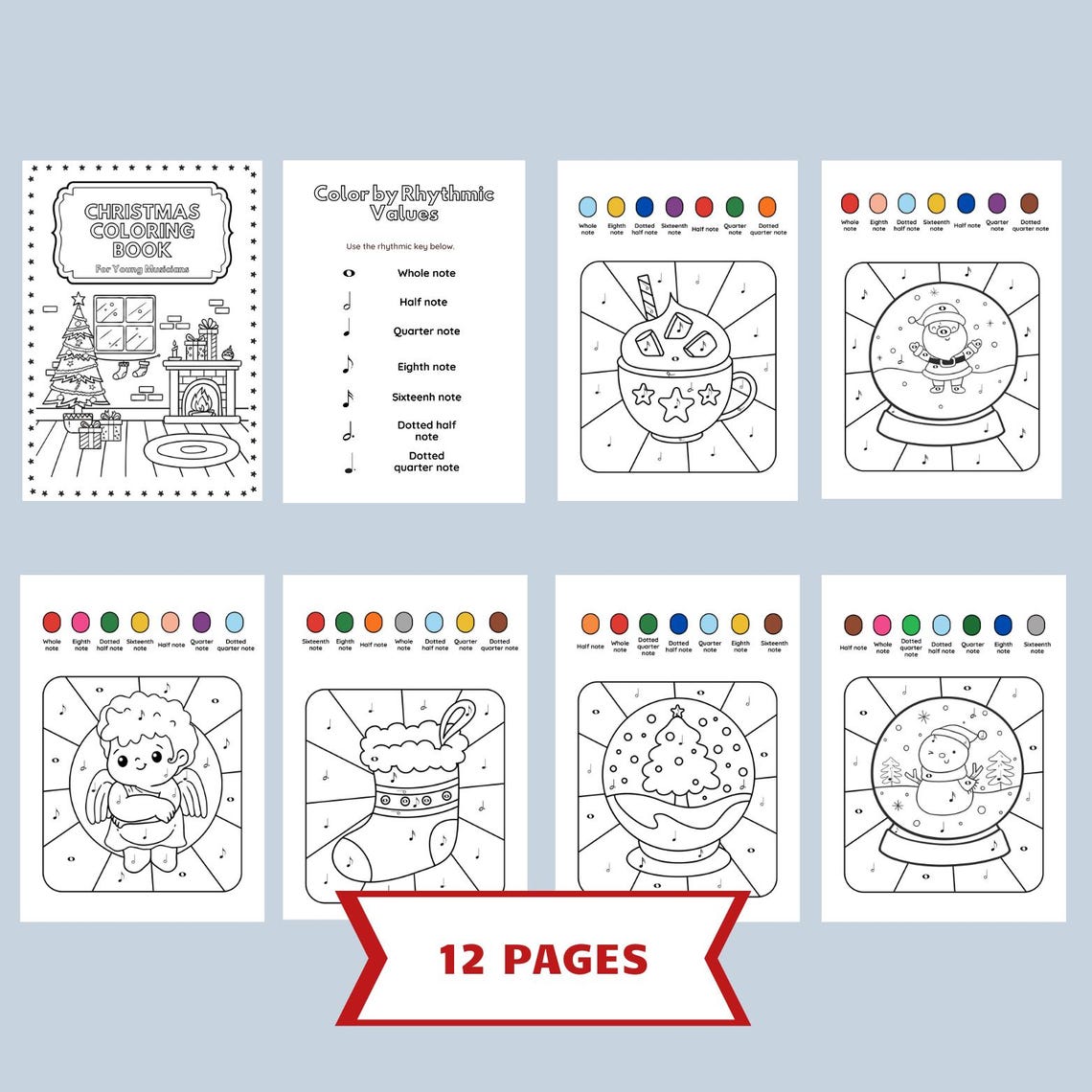 Christmas Coloring Book Rythmic Values PDF Printable Music Coloring ...