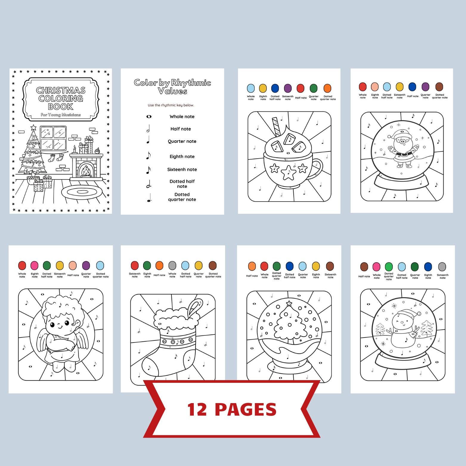 Christmas Coloring Book Rythmic Values PDF Printable Music Coloring ...