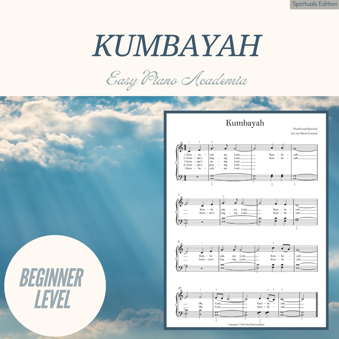 Kumbayah Easy Piano Sheet Music: Beginner Spiritual (PDF Download) - Etsy