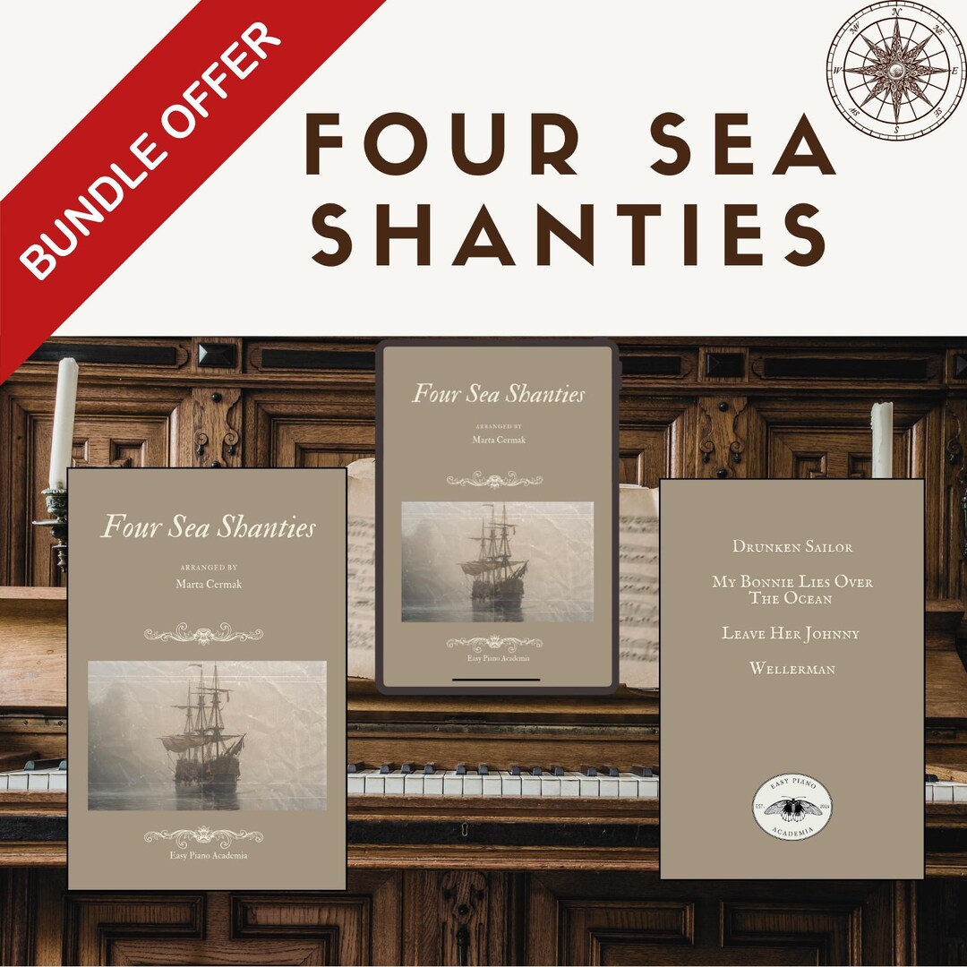 Easy Piano Sea Shanty Sheet Music: Beginner Songs Bundle (digital ...