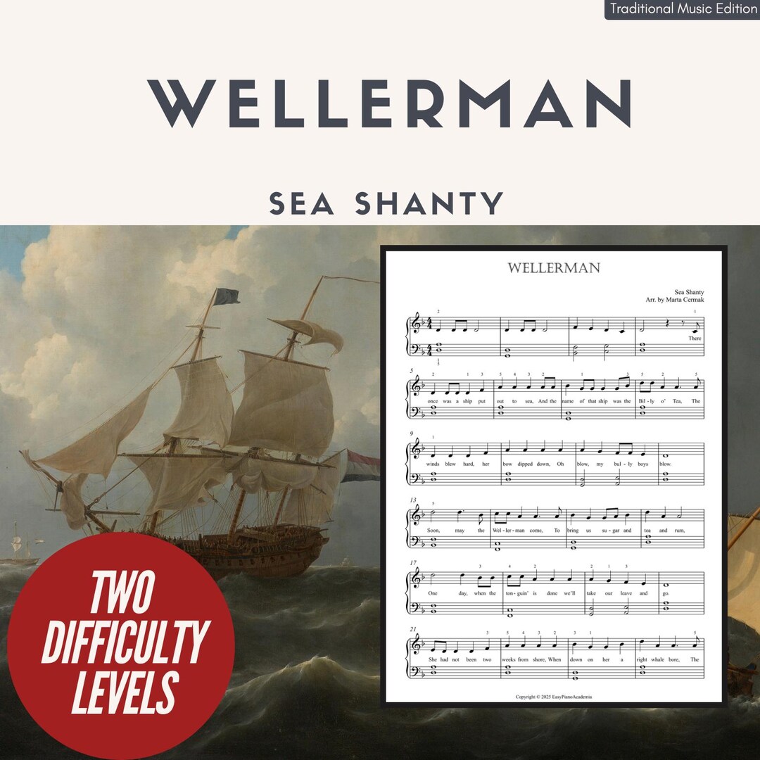 Wellerman Sea Shanty Easy Piano PDF | Beginner & Intermediate Solo With Lyrics | Traditional ...