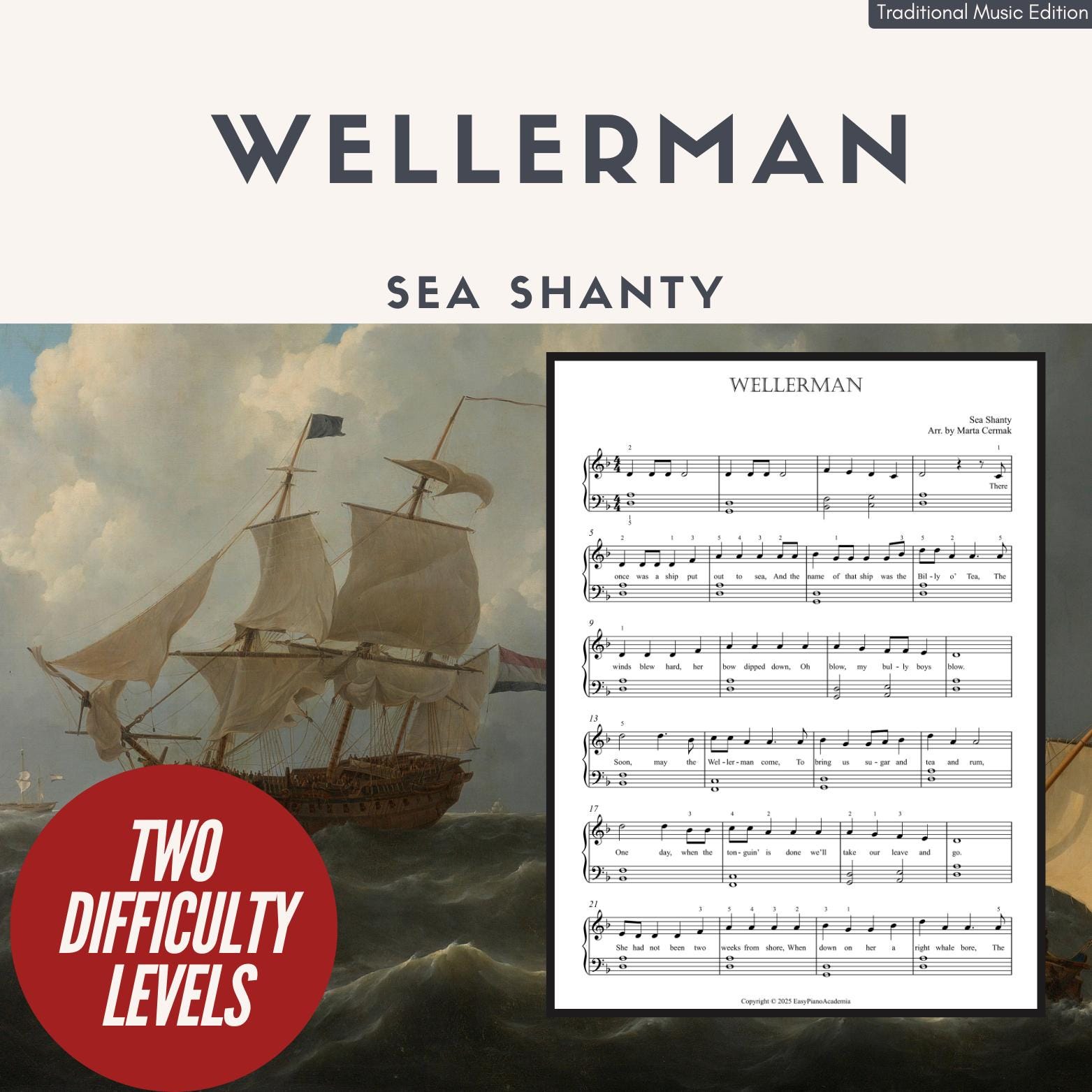 Wellerman Sea Shanty Easy Piano PDF | Beginner & Intermediate Solo With ...