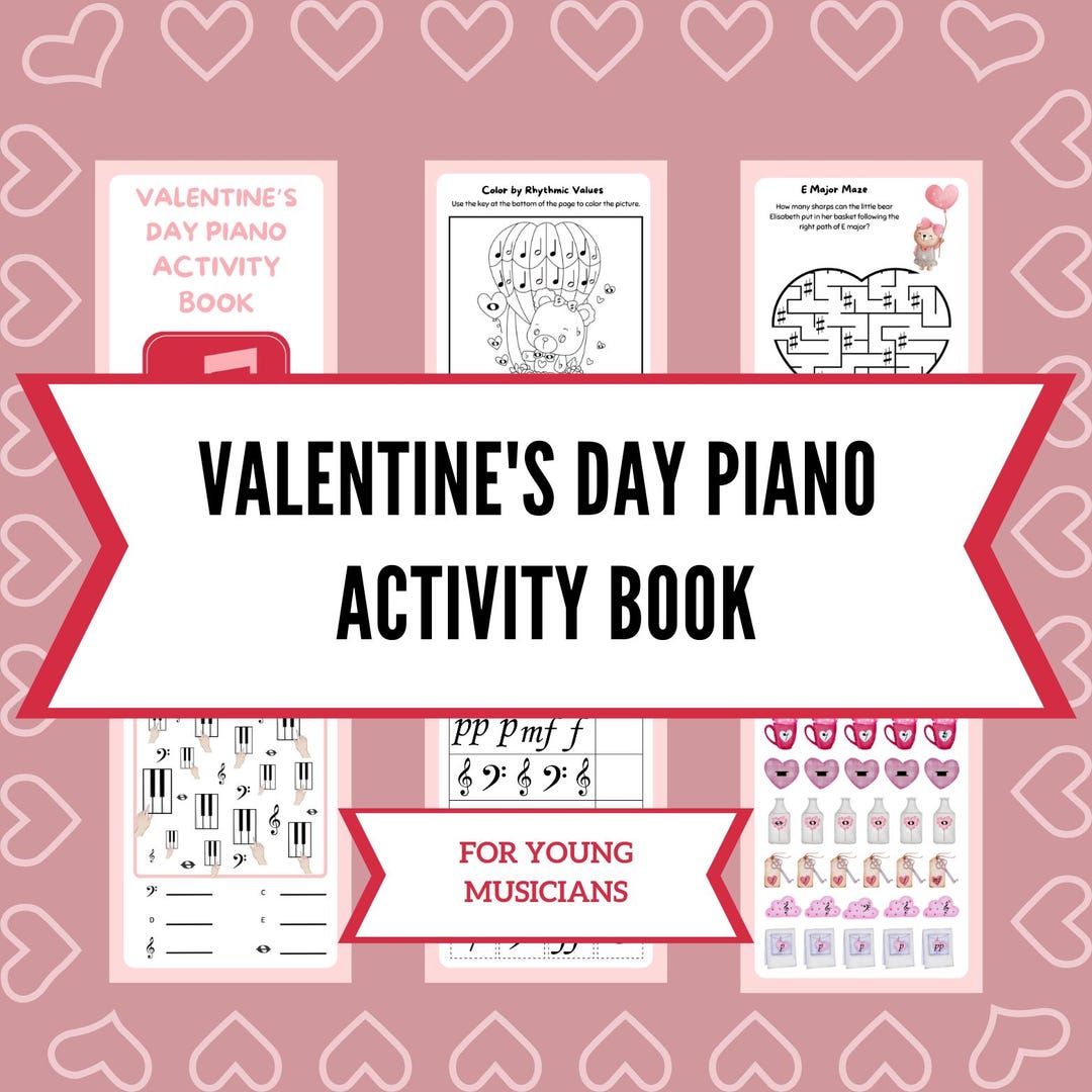 Valentine's Day Piano Activity Book Easy Worksheets for Kids and Music ...