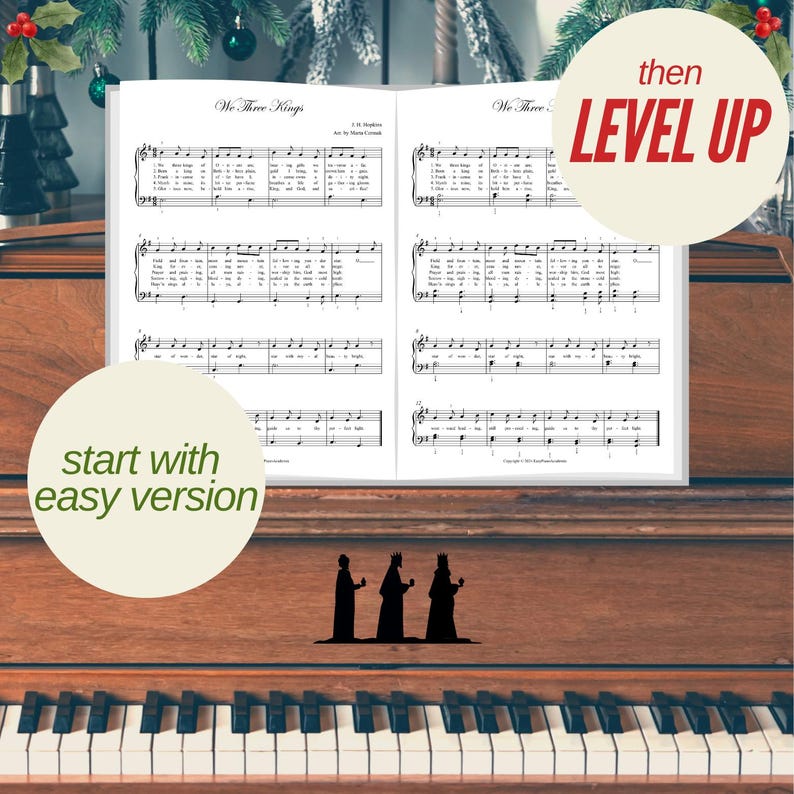 Easy Piano Christmas Carol We Three Kings Simple Sheet Music for ...