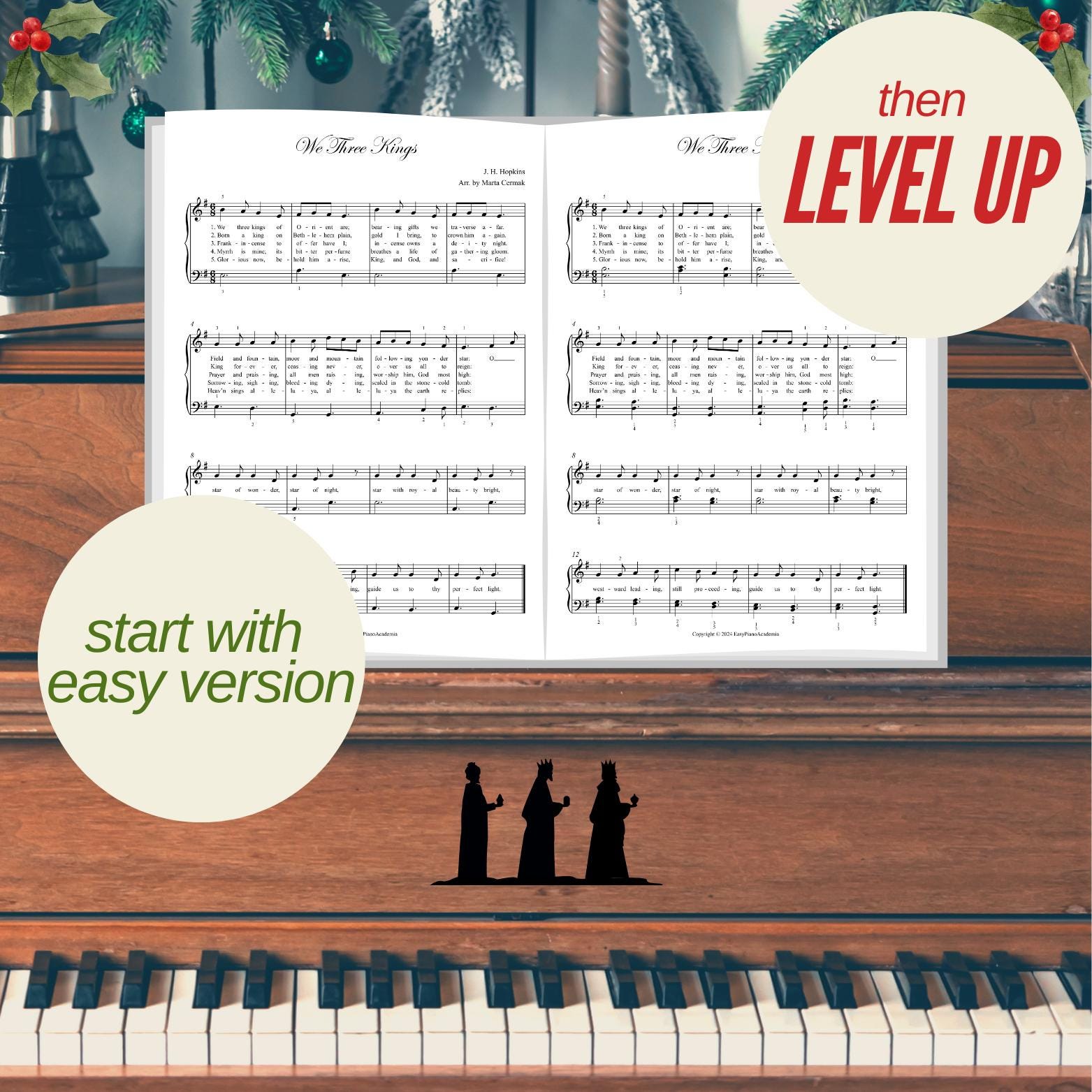 Easy Piano Christmas Carol We Three Kings Simple Sheet Music for ...
