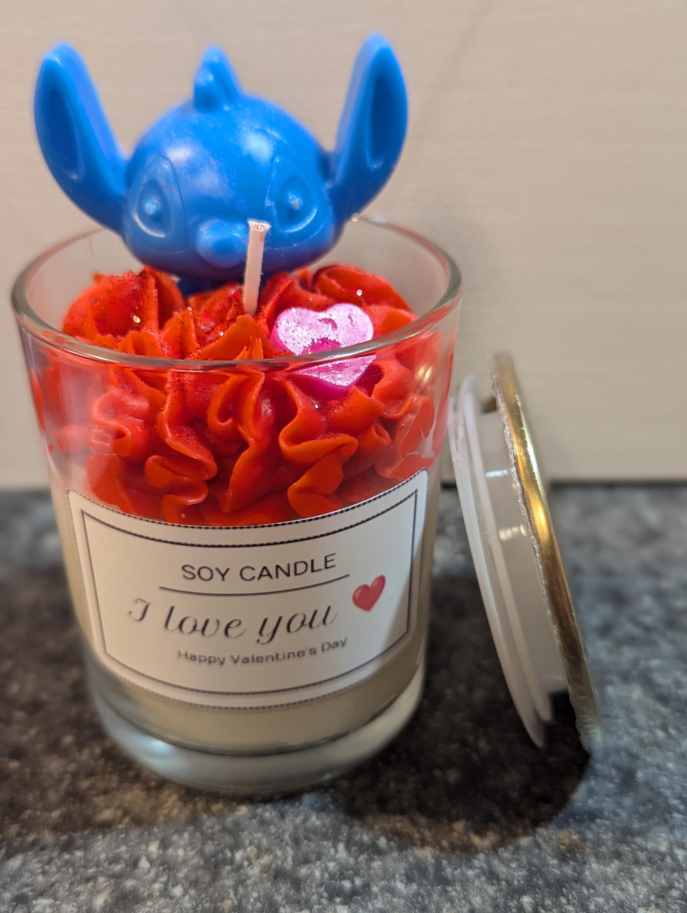 Stitch Candle Lilo and Stitch Ivalentines Candle Blue Pink Candy 100% ...